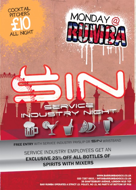 S.I.N Service Industry Night | West End, London Fun Time Partying ...
