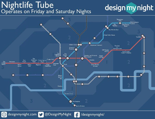 Late Night Tub Bar Map | London Bar Map Late Night Tube | DesignMyNight