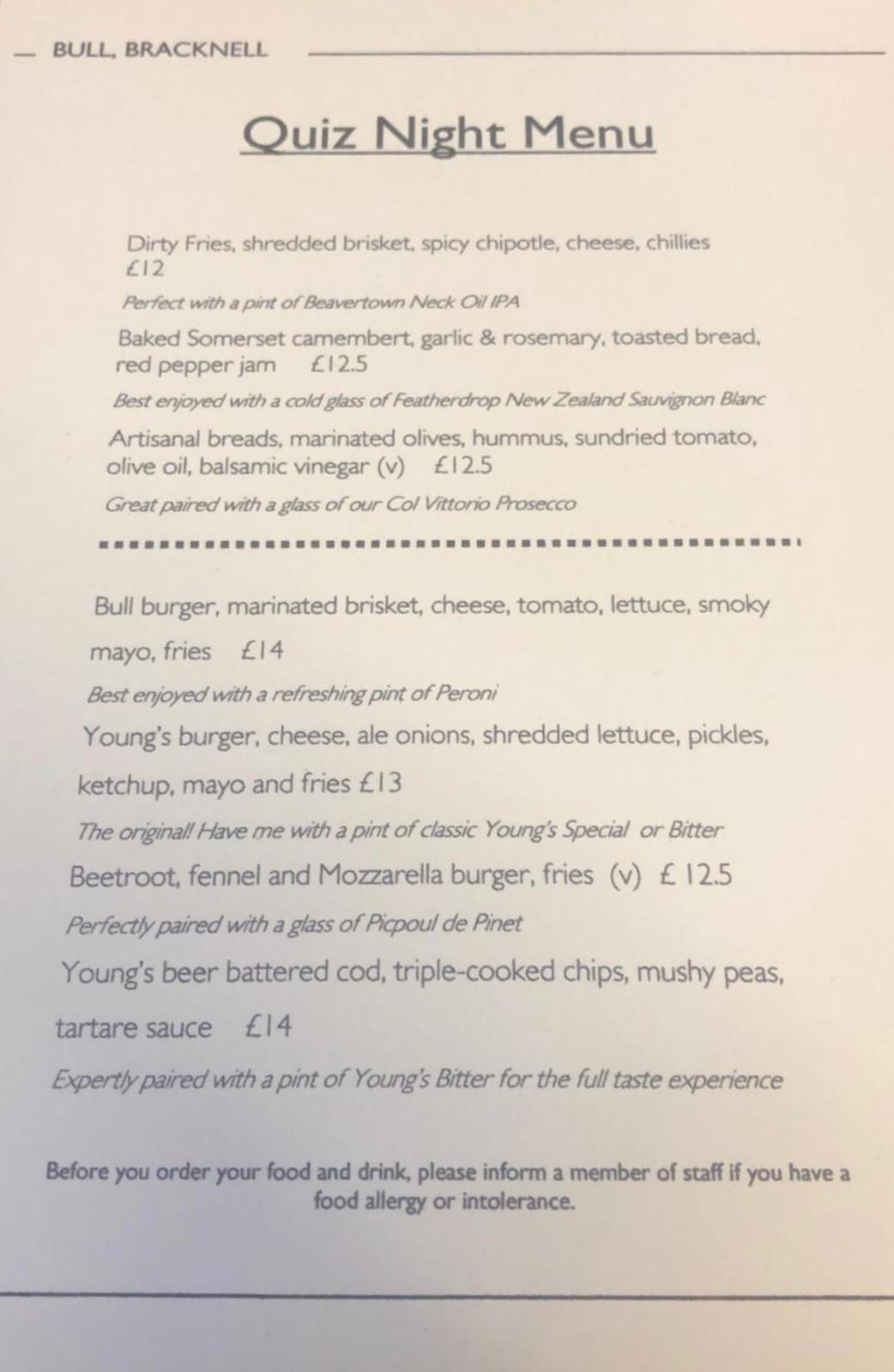 Quiz Night at The Bull | Reading Themed Nights Reviews | DesignMyNight