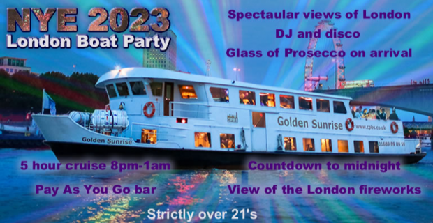 Golden Sunrise New Years Eve Boat Party 2023 | London Boat Party ...